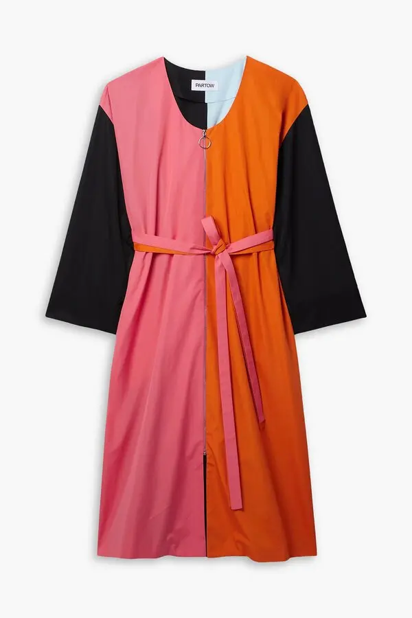 Partow Andy Belted Colorblock Cotton-poplin Midi Dress