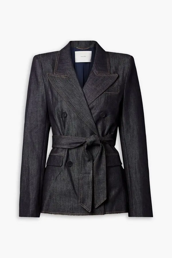 Adam Lippes Belted Double-breasted Denim Jacket