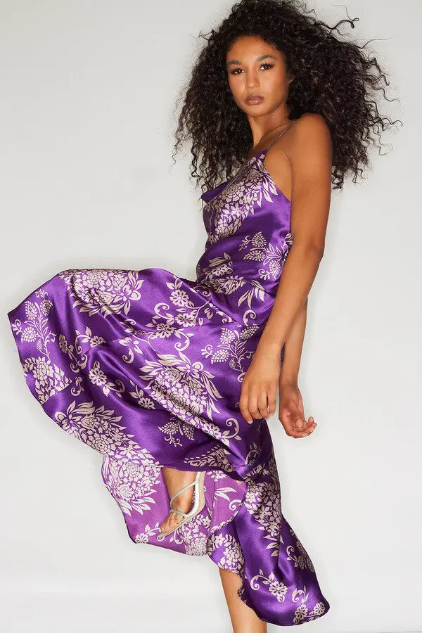 Natori Ysobel Cowl Neck Silk Slip Dress In Purple - 30% Off | Editorialist