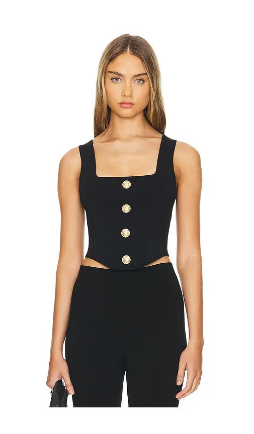 L'Agence Saga Square Neck Knit Top - Black & Gold