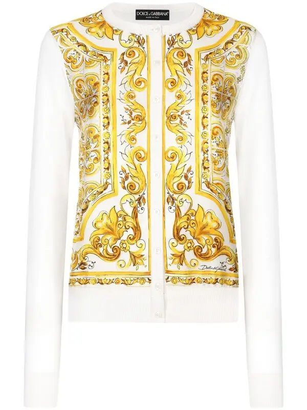Dolce & Gabbana Majolica-print Silk Cardigan - White