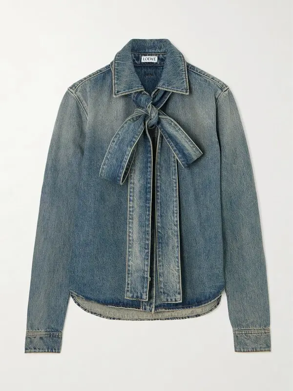 Loewe Bow-Detailed Denim Shirt In Blue - 40% Off | Editorialist