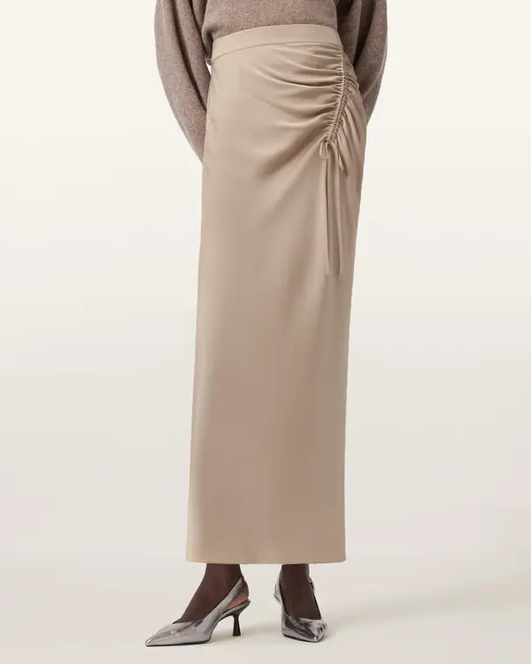 All Saints Alexia Gathered Maxi Skirt - Taupe Grey