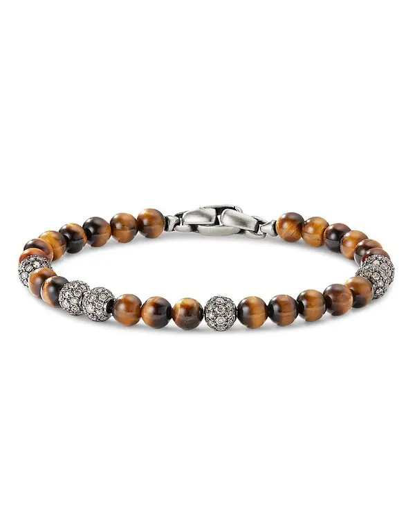 David Yurman Sterling Silver Tigers Eye And Cognac Diamond Bracelet - Brown