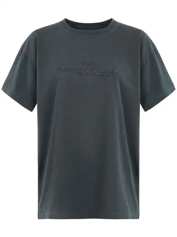 Maison Margiela Logo-Embroidered T-Shirt - Grey - 33% Off