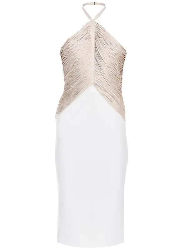 Herve Leger Halterneck Fringe Midi Dress