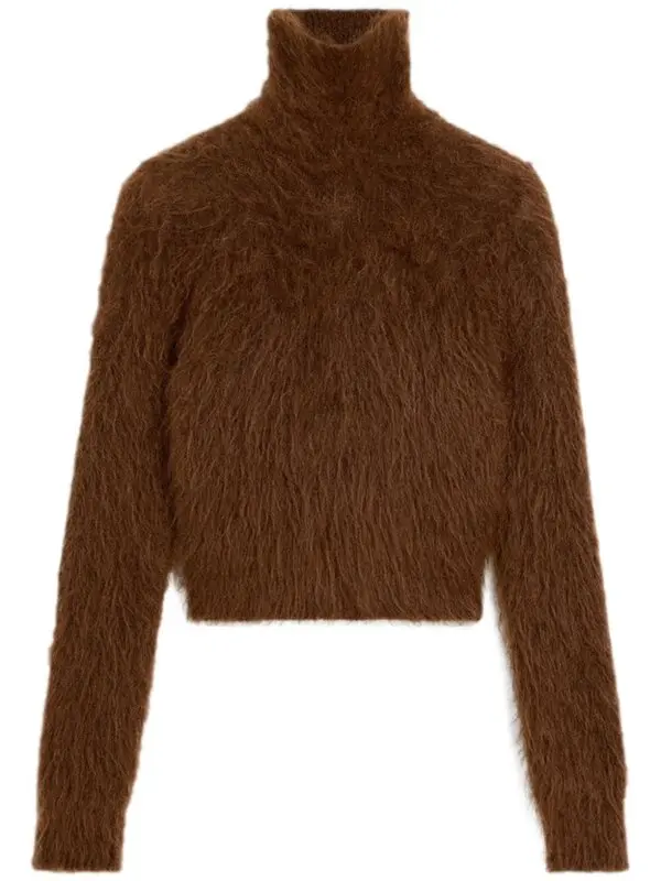 Ami Brushed-effect Roll-neck Jumper - Brown