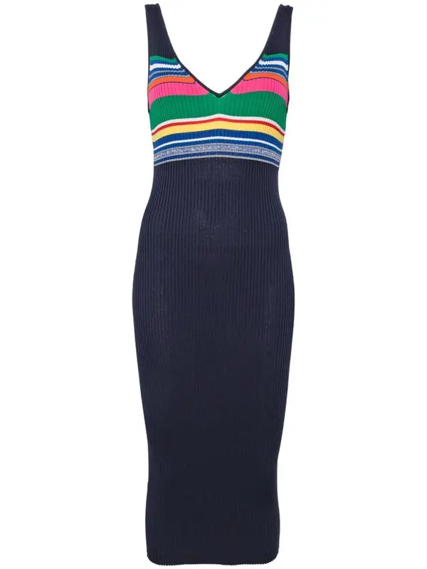 Staud Dana Ribbed Knit Midi Dress - Blue