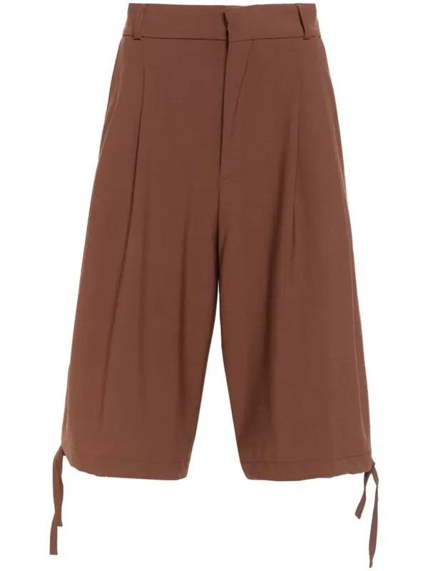 BONSAI Pleat-detail Below-knee Length Shorts - Brown