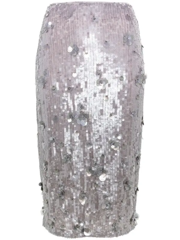 P.a.r.o.s.h Glow Sequin Embellished Midi Skirt - Grey