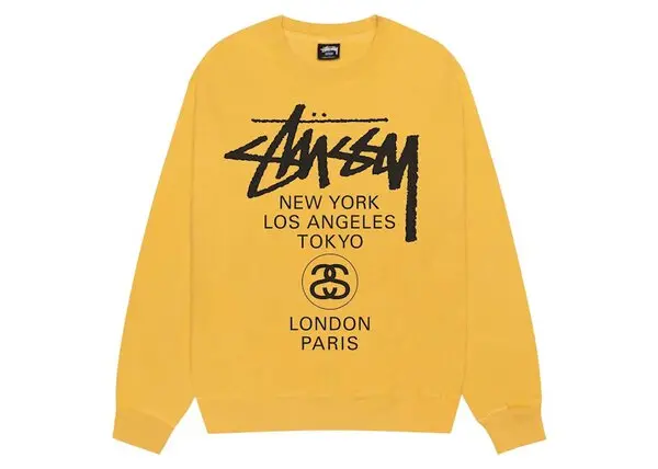 トップス stussy world tour pigment dyed crewneck Stüssy World Tour Crewneck Sweater Pigment Dyed Natural