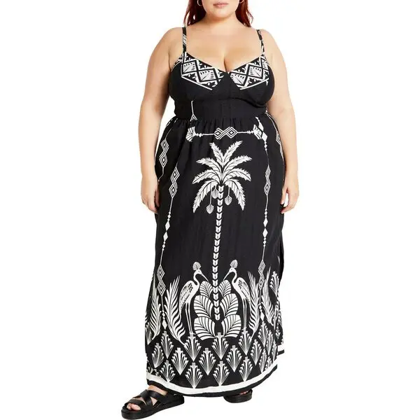 City Chic Jez Border Print Maxi Sundress