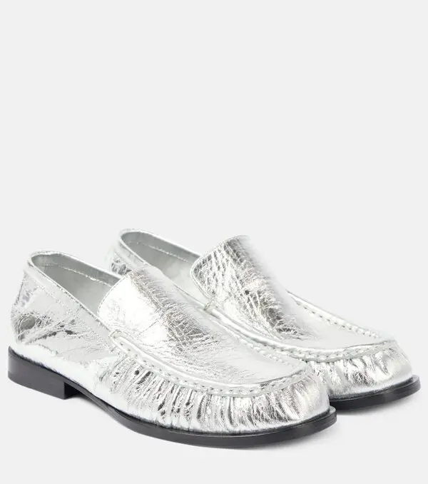 Dries Van Noten Metallic Leather Loafers - Silver