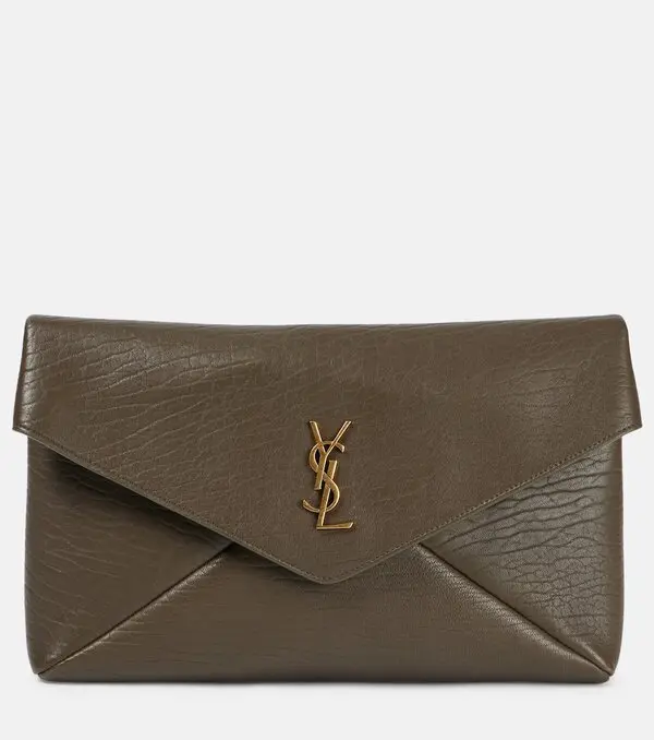 Saint Laurent Cassandre Large Leather Clutch - Green