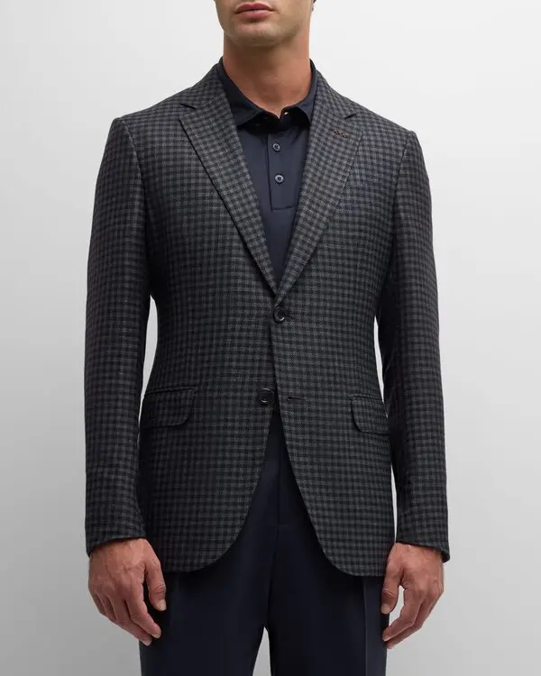 Zegna Cashmere-blend Checked Sport Coat - Dk Gry Ck