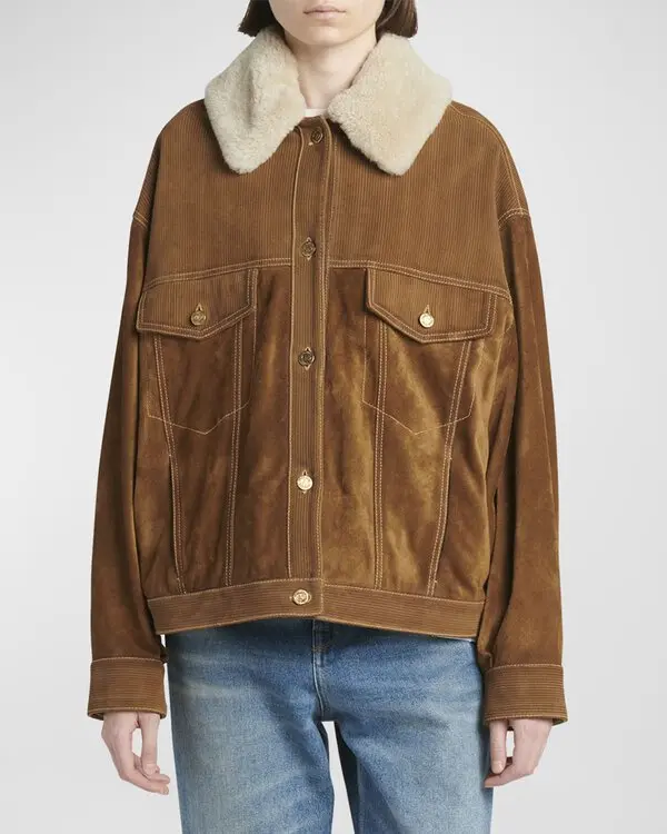 Golden Goose Journey Suede Jacket With Removable Collar - Tobacco Brown
