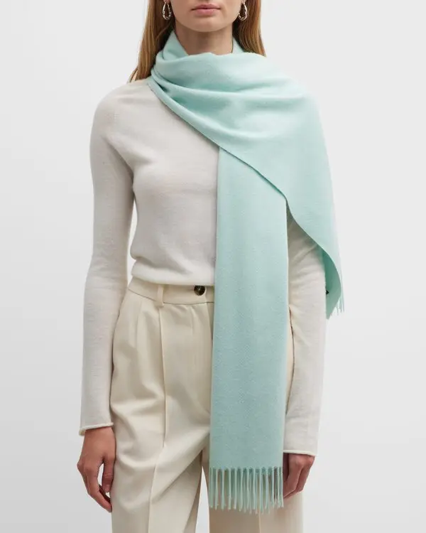 Loro Piana Cashmere Sciarpa Grande Fringe-Trim Scarf Aquamarine