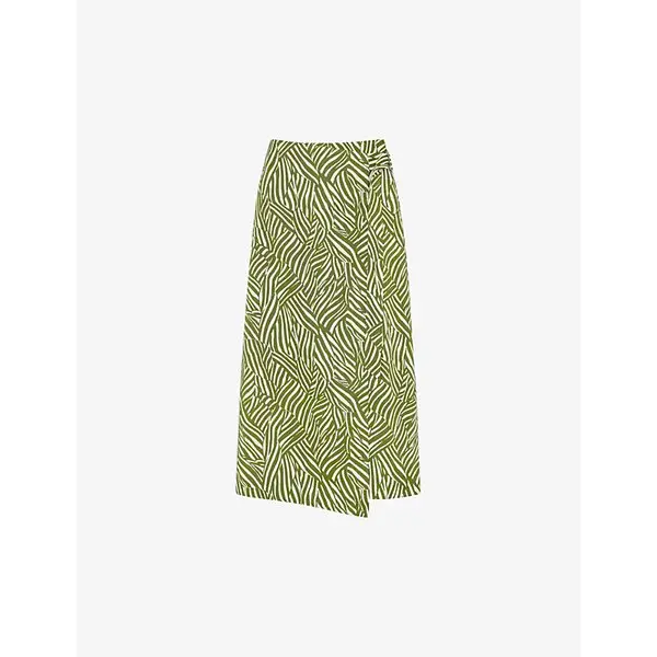Whistles Linear Leaf-print Wrap-front Cotton-blend Midi Skirt - Multi-coloured
