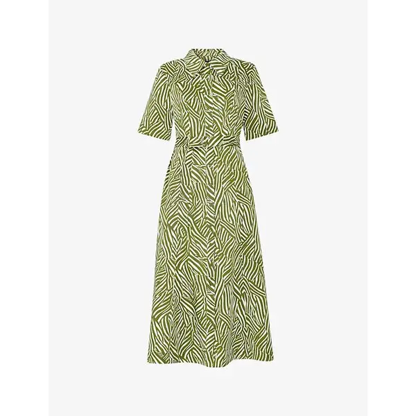 Whistles Linear Leaf-print Woven Midi Dress - Multi-coloured