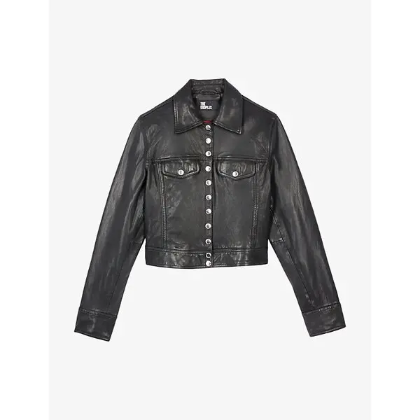 The Kooples Branded-hardware Cropped Leather Jacket