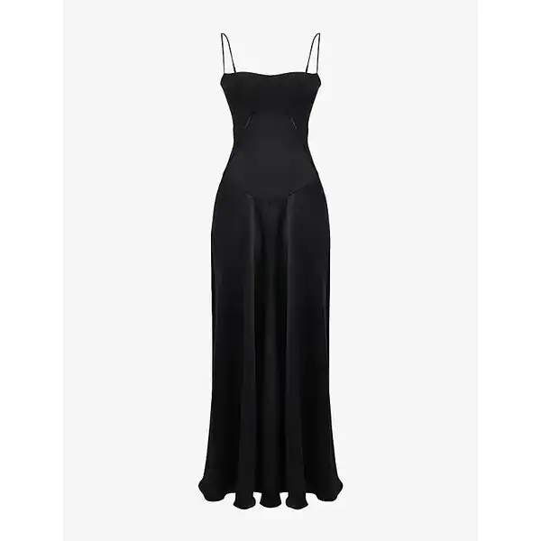 slim fit dress slacks Square Neckline Fitted Bodice Maxi Dress – John Paul Ataker main image 0