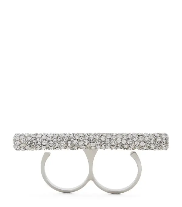 Alexander McQueen Embellished Cross-bar Double Ring - Black