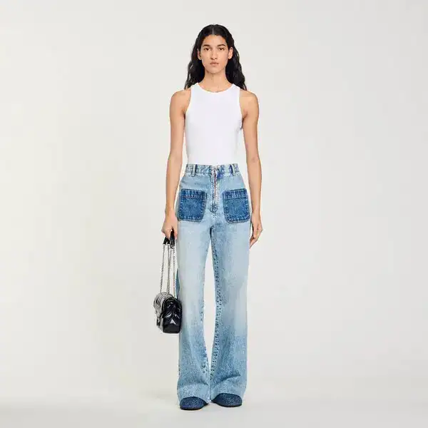 Sandro High-Waist Wide-Leg Jeans Light Bu Jean 40% Off