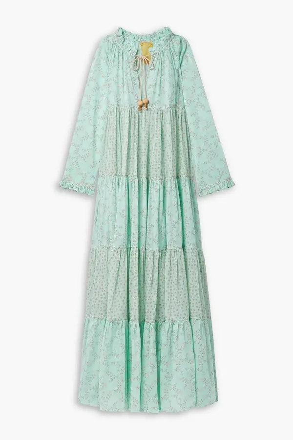 yvonne s hippy tiered printed cotton voile maxi dress Yvonne S Hippy Tiered Floral-print Cotton-voile Maxi Dress In Beige