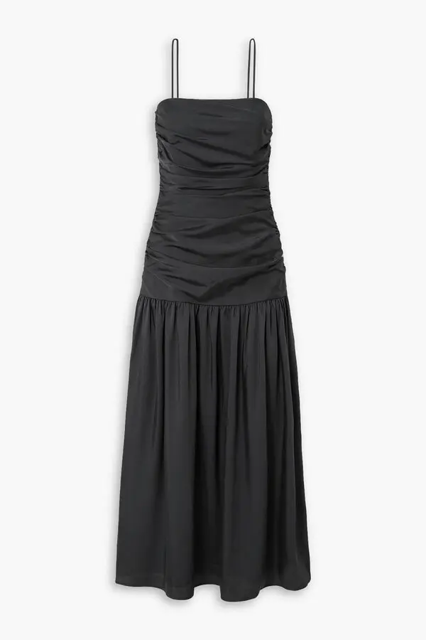 Rhode Natalia Ruched Duchess-satin Maxi Dress