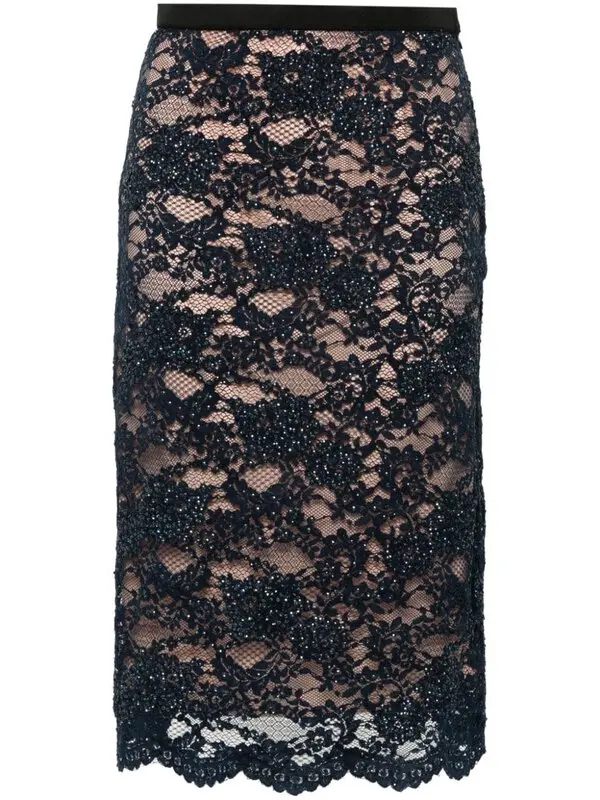 P.a.r.o.s.h Sequin-embellished Lace Midi Skirt