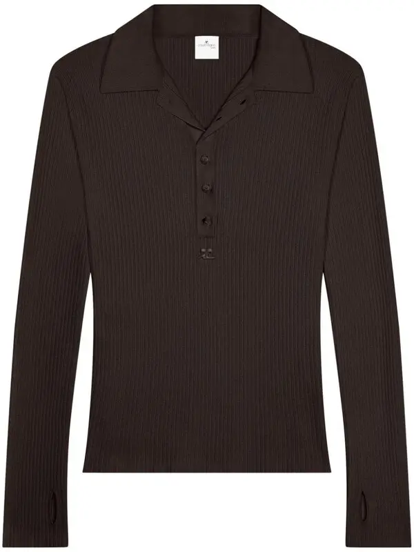 COURREGES Cootn-wool Blend Polo - Brown