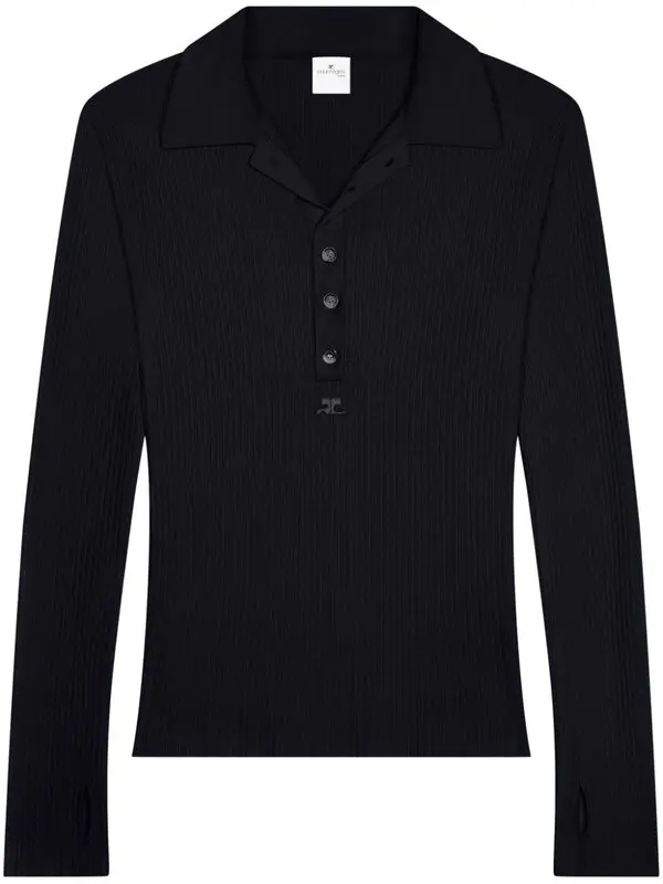 COURREGES Cotton-wool Blend Polo Shirt - Black