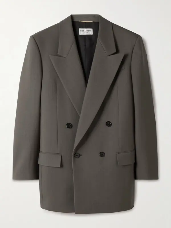 Saint Laurent Double-breasted Wool-gabardine Blazer - Gray