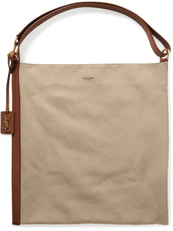 Saint Laurent Leather-trimmed Canvas Tote Bag - Neutrals