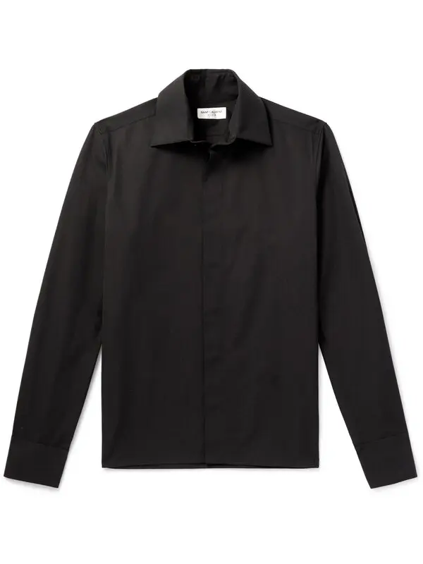 Saint Laurent Logo-embroidered Cotton Shirt - Black
