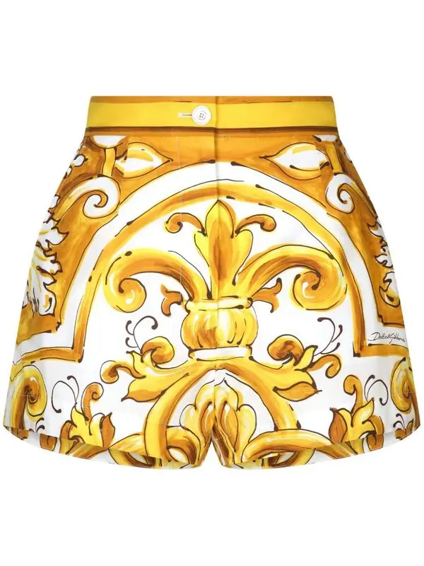 Dolce & Gabbana Majolica Print High-waisted Shorts - Yellow