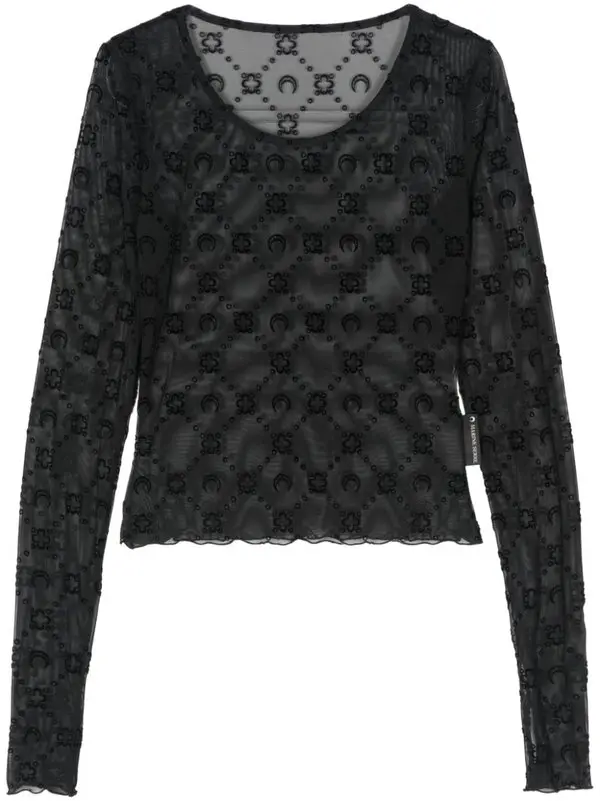 MARINE SERRE Flocked-monogram Crop Top - Black