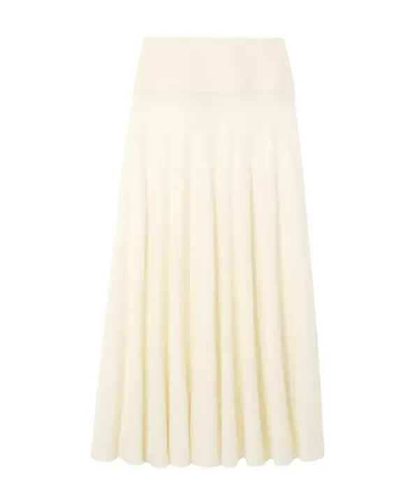 Alaïa Pleated Wool Maxi Skirt - White