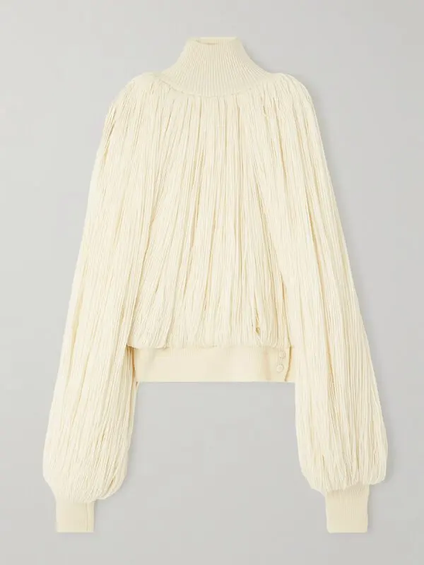 Alaïa Fringed Wool-blend Turtleneck Top - White