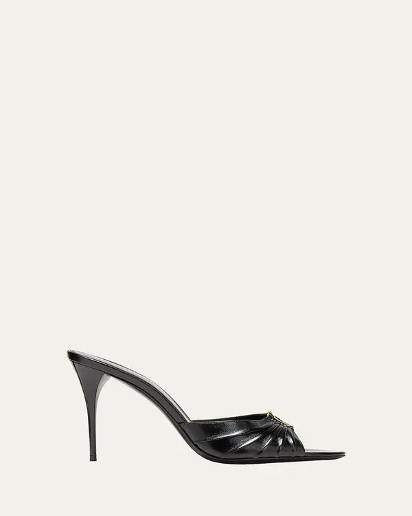 Saint Laurent Babylone Ruched Leather Mule Sandals - Black