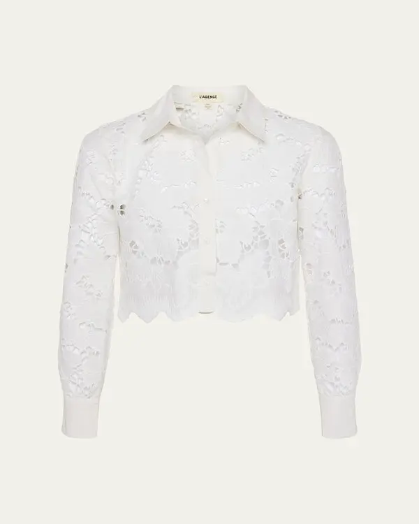 L'Agence Seychelle Floral Eyelet-embroidered Cropped Shirt - White