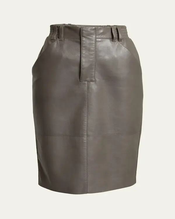 Saint Laurent Leather Pencil Skirt - Off White