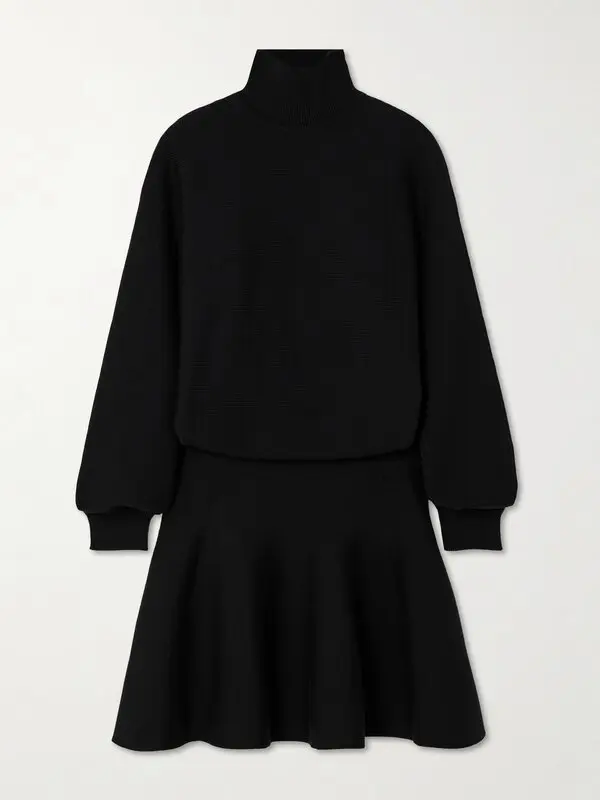 Alaïa Pleated Virgin Wool And Wool-blend Turtleneck Mini Dress