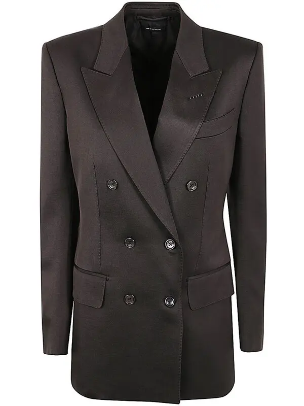 TOM FORD Silk And Wool Twill Double-breasted Jacket - Brown