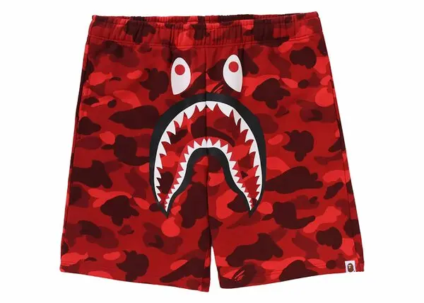 BAPE Camo Shark Sweat Shorts - Red