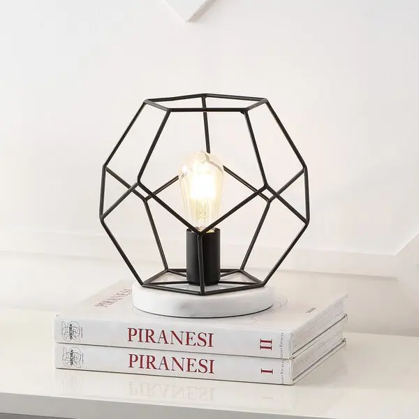JONATHAN Y James Midcentury Glam Metal/marble Geometric Led Table Lamp - Midnight Black