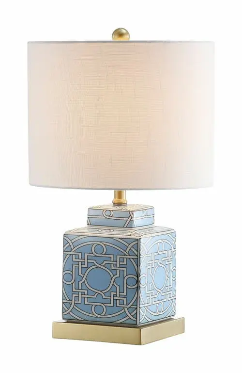 JONATHAN Y Catherine Modern Transitional Ceramic/metal Square Ginger Jar Led Table Lamp - Blue/white