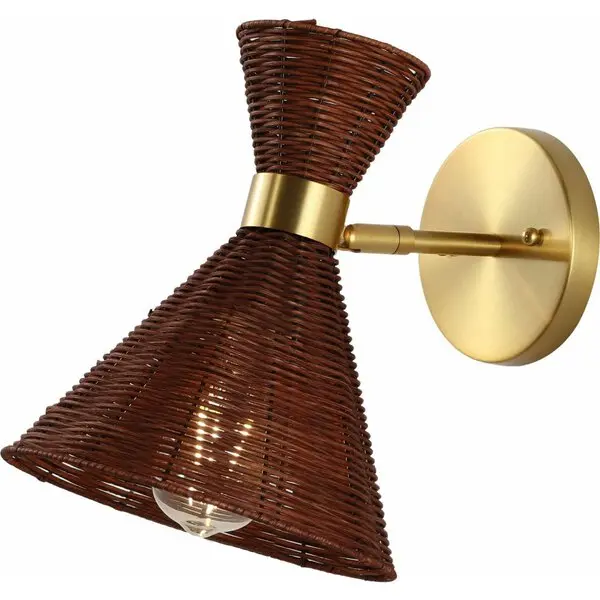 JONATHAN Y Zoey 1-light Mid-century Vintage Retro Rattan/metal Led Sconce With Adjustable Shade