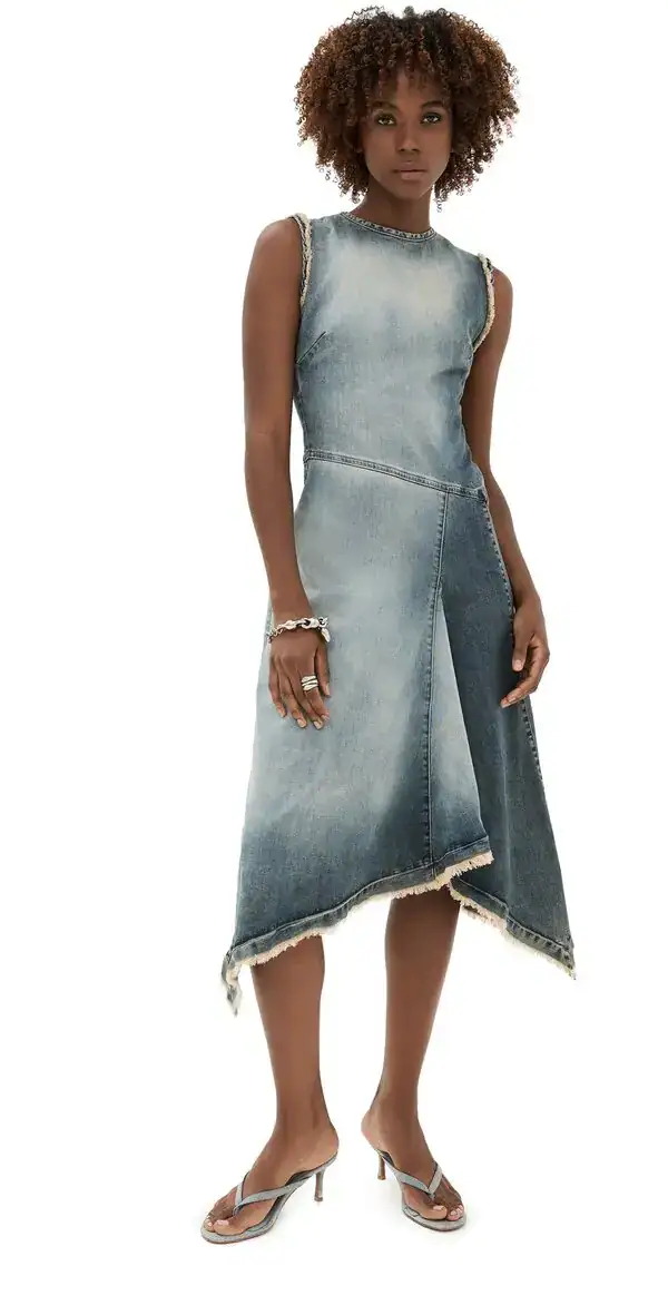 navy blue dress for baby girl Asymmetric Hem Fitted Denim Dress