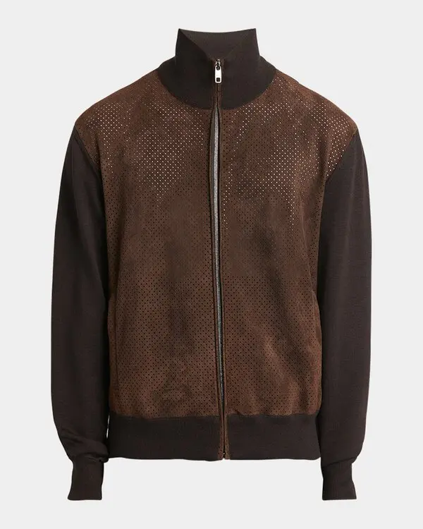 Dolce & Gabbana Perforated Suede Bomber Jacket - Dark Brown